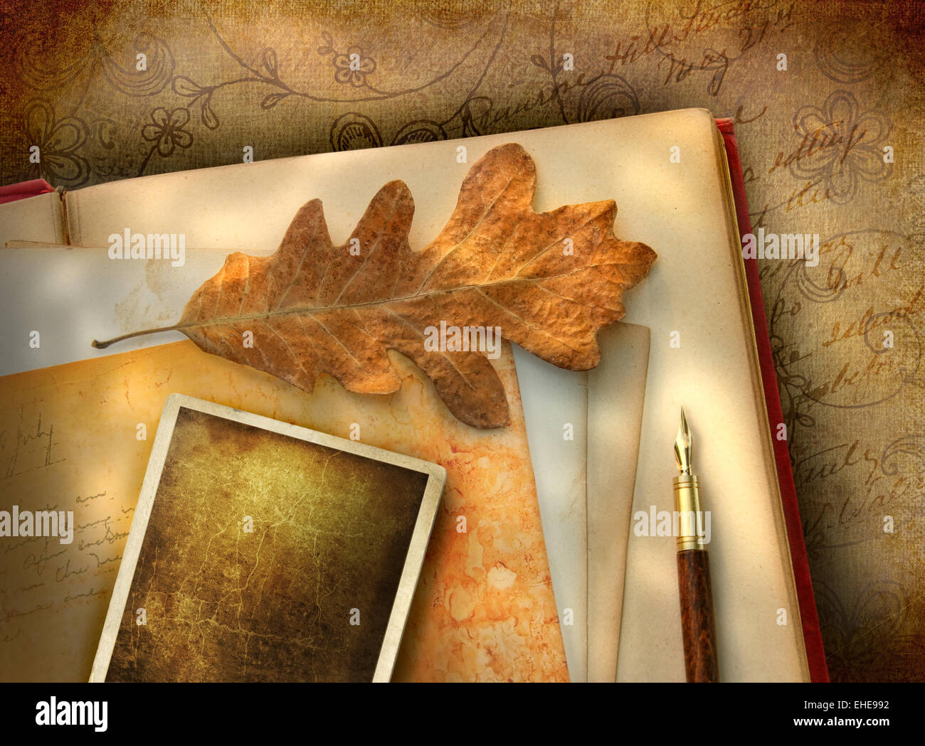 Vintage floral paper with photo Stock Photo - Alamy