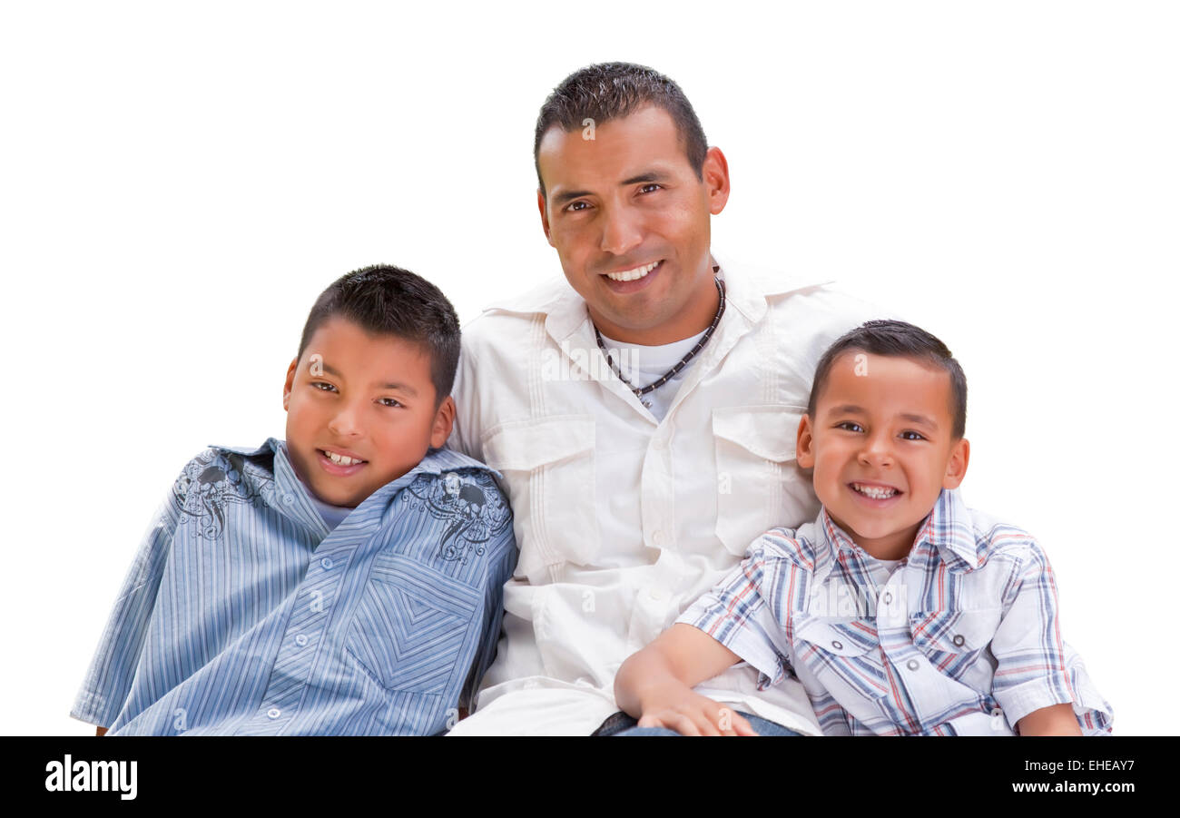 Handsome Hispanic Father and Sons Isolated on a White Background Stock ...