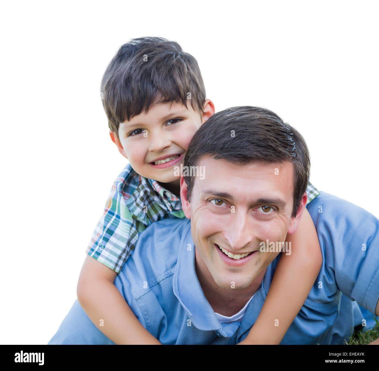 Happy Father and Son Playing Piggyback Isolated on White Stock Photo ...