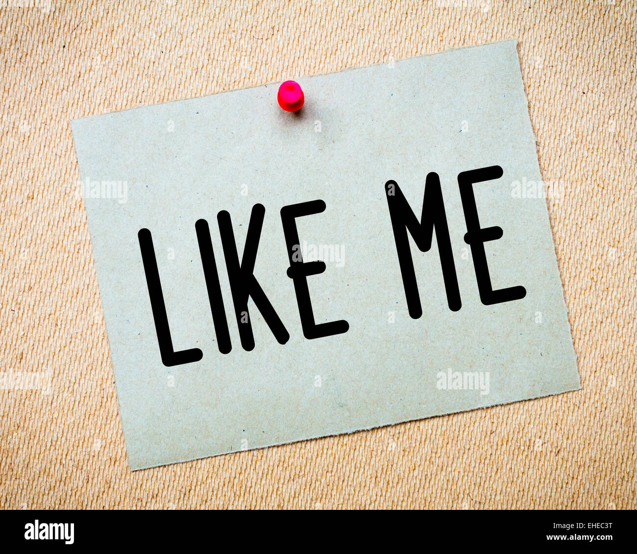 Recycled paper note pinned on cork board. Like Me Message. Concept ...