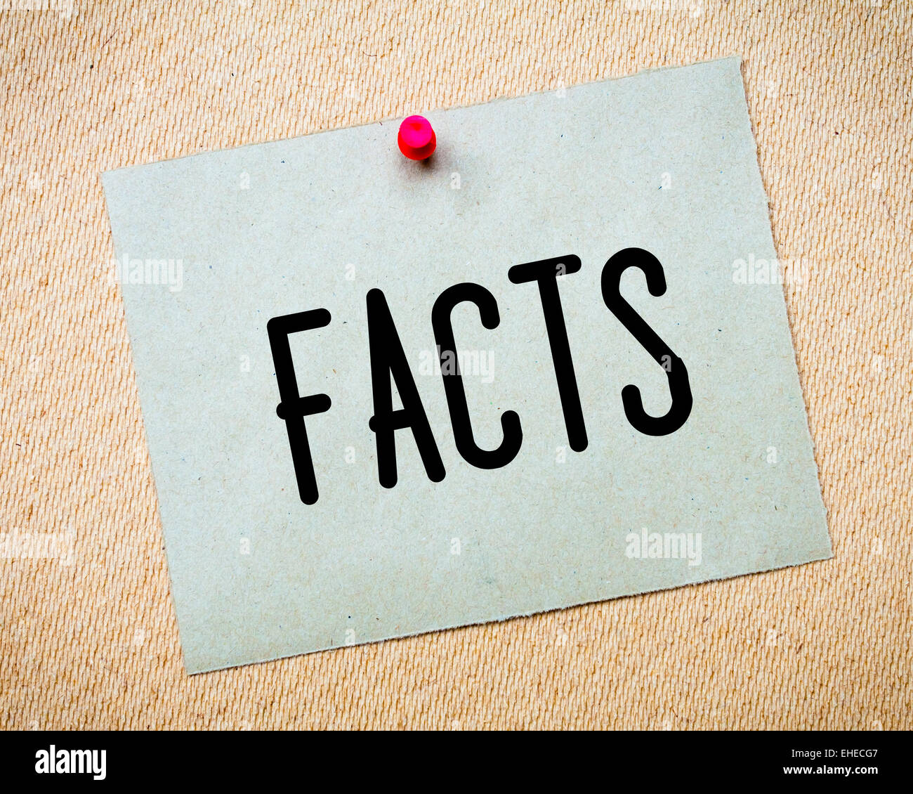 Recycled paper note pinned on cork board. Facts Message. Concept Image ...