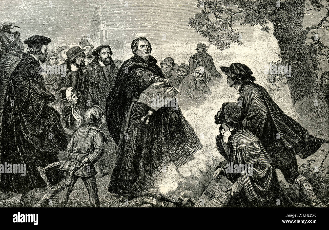 Martin Luther burns the Papal Bull ordering his excommunciation from ...