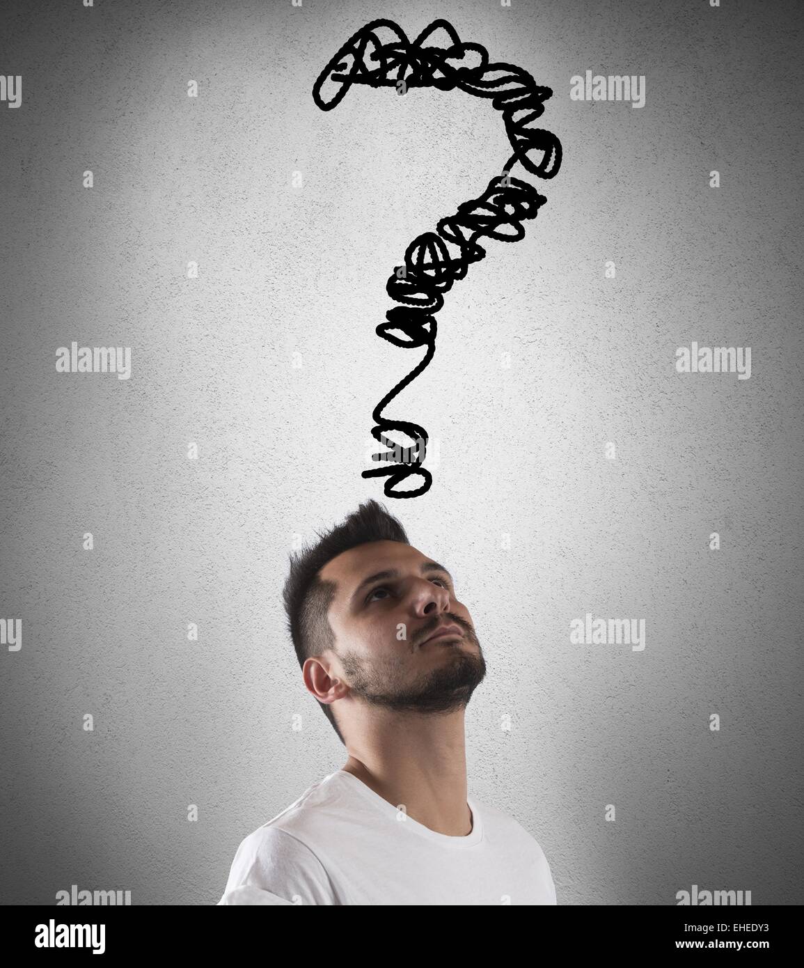 Big question on head Stock Photo - Alamy