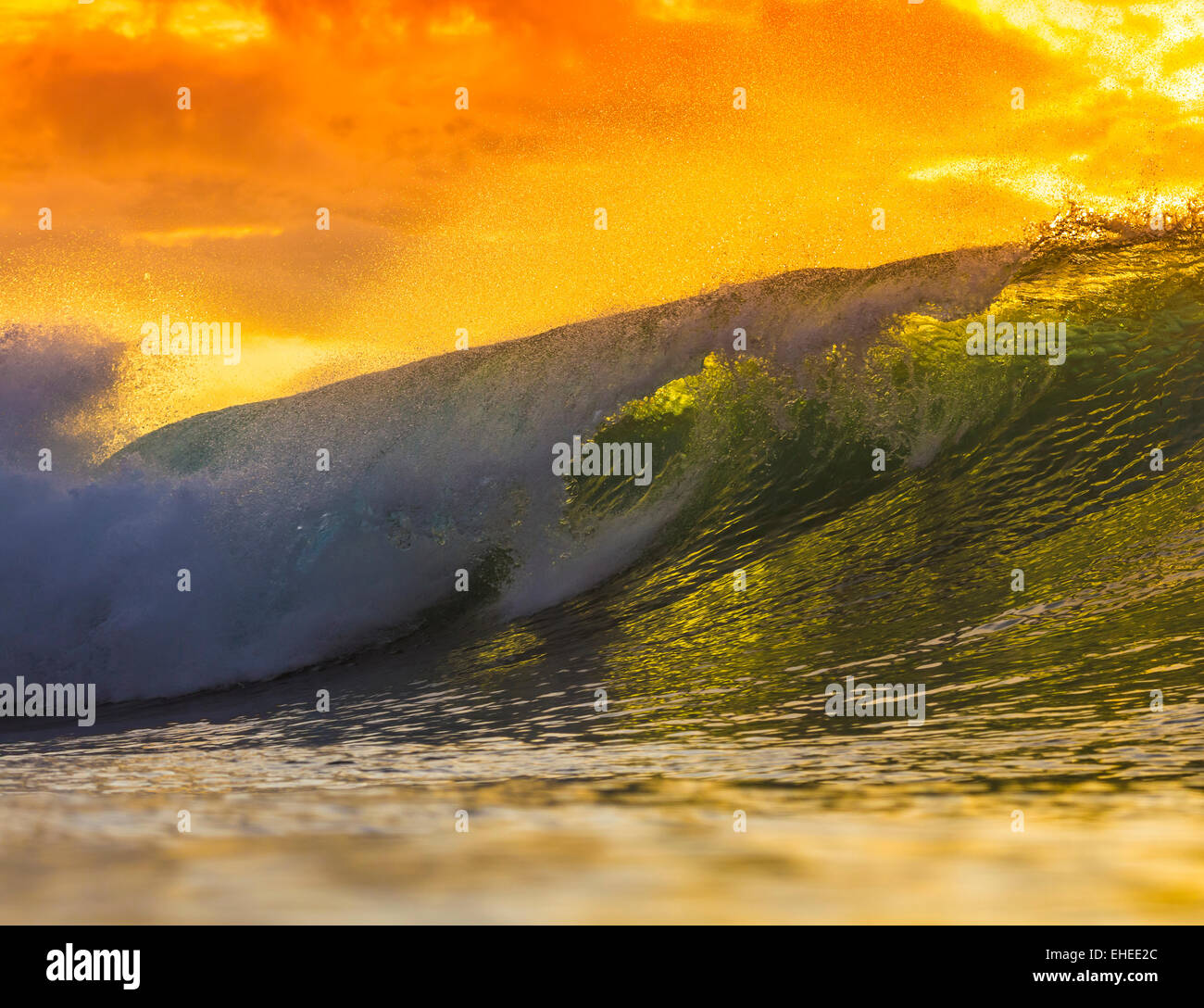 Colored Ocean Wave Falling Down at Sunset Time Stock Photo - Alamy