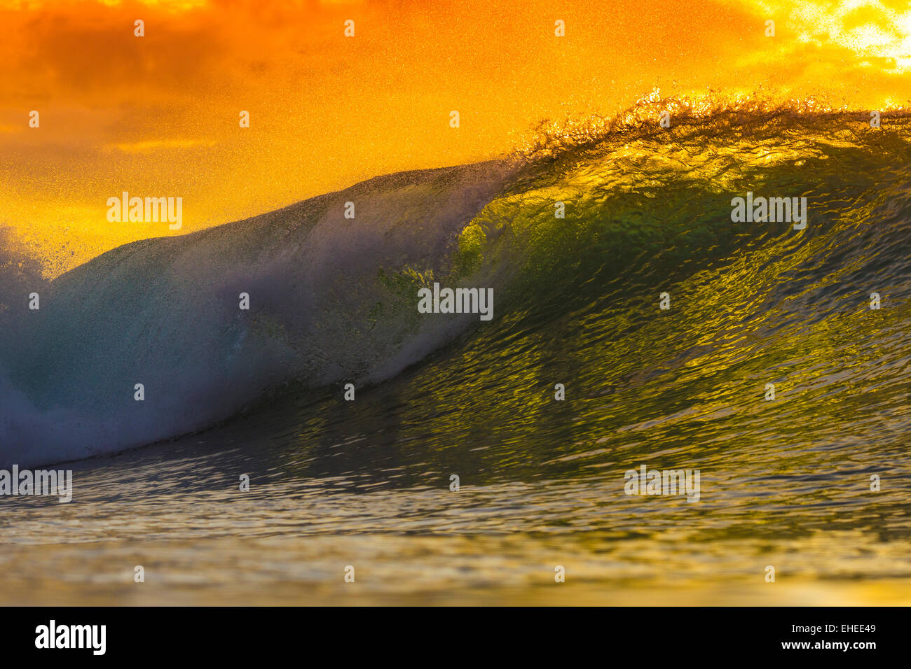 Colored Ocean Wave Falling Down at Sunset Time Stock Photo - Alamy