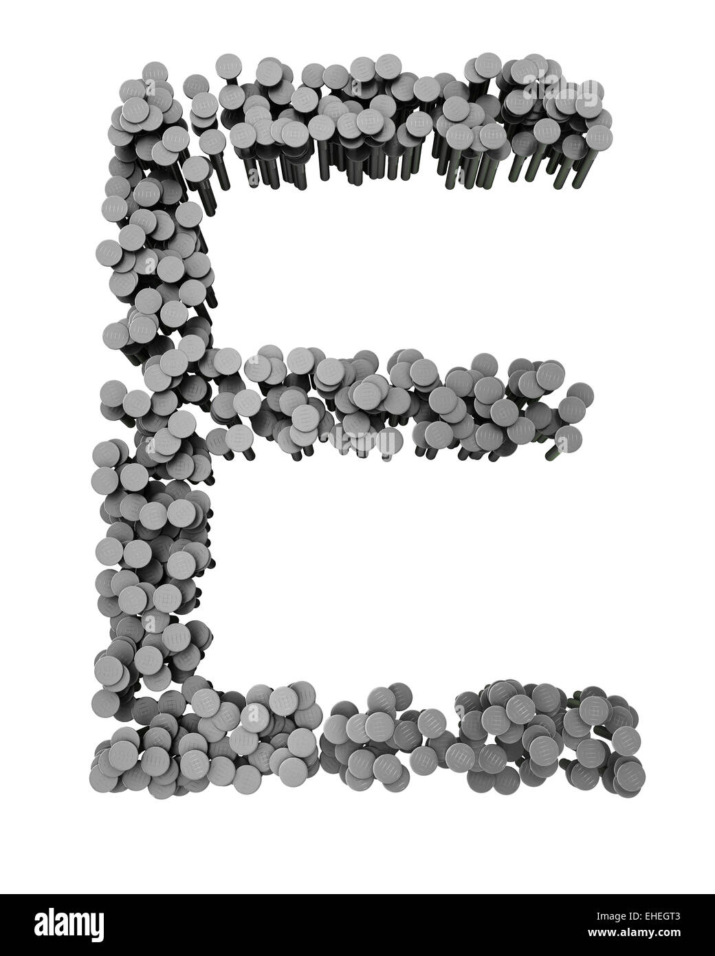 Alphabet made from hammered nails, letter E Stock Photo - Alamy
