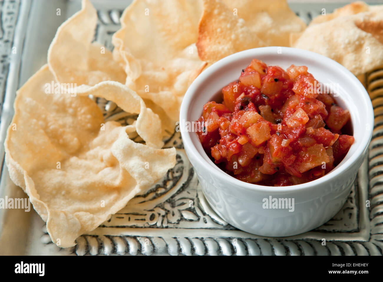 Pappadams with Chutney Stock Photo - Alamy