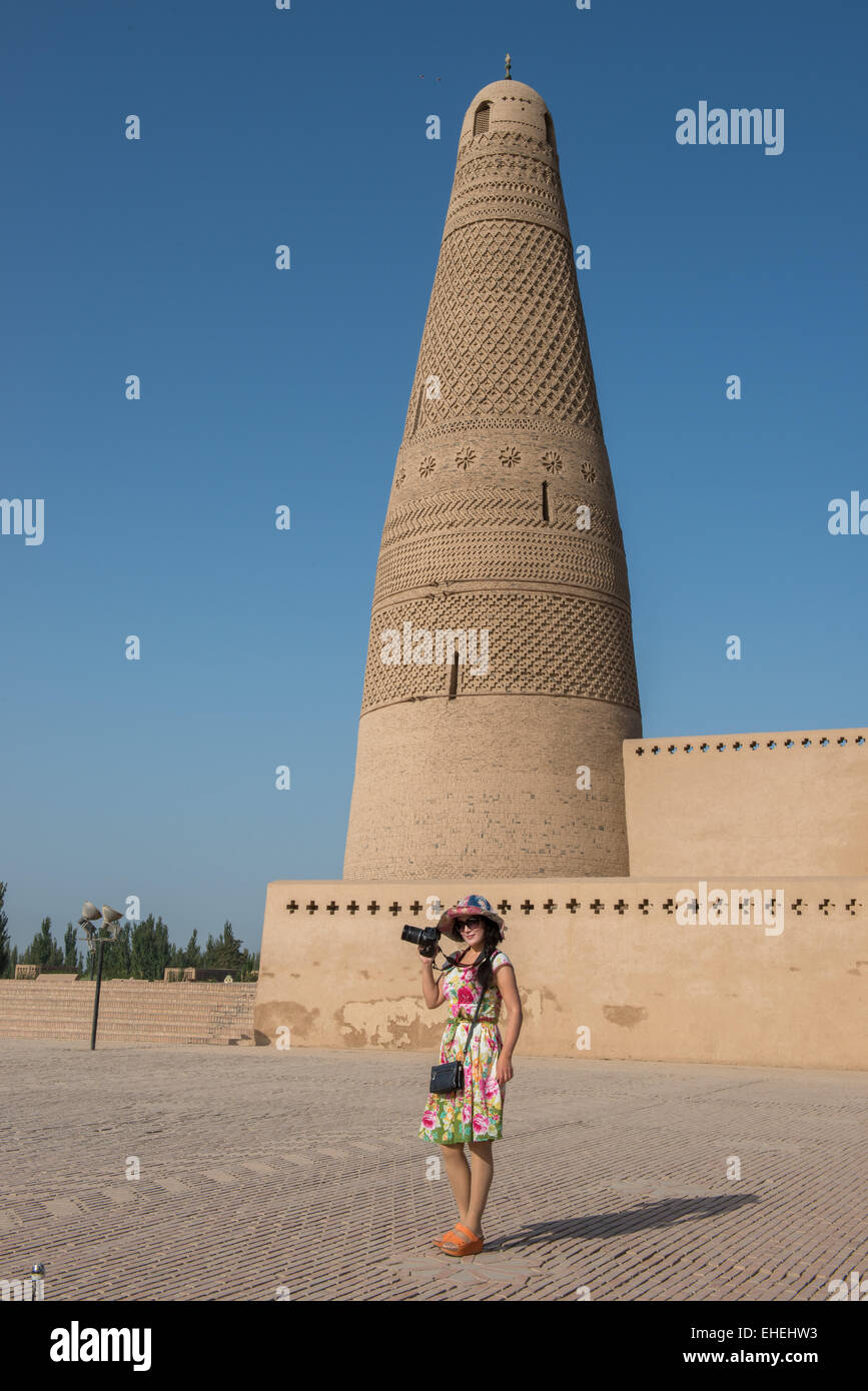 Turpan, Emin Minaret And Han Lady Tourist, Muslim Mosque Stock Photo ...