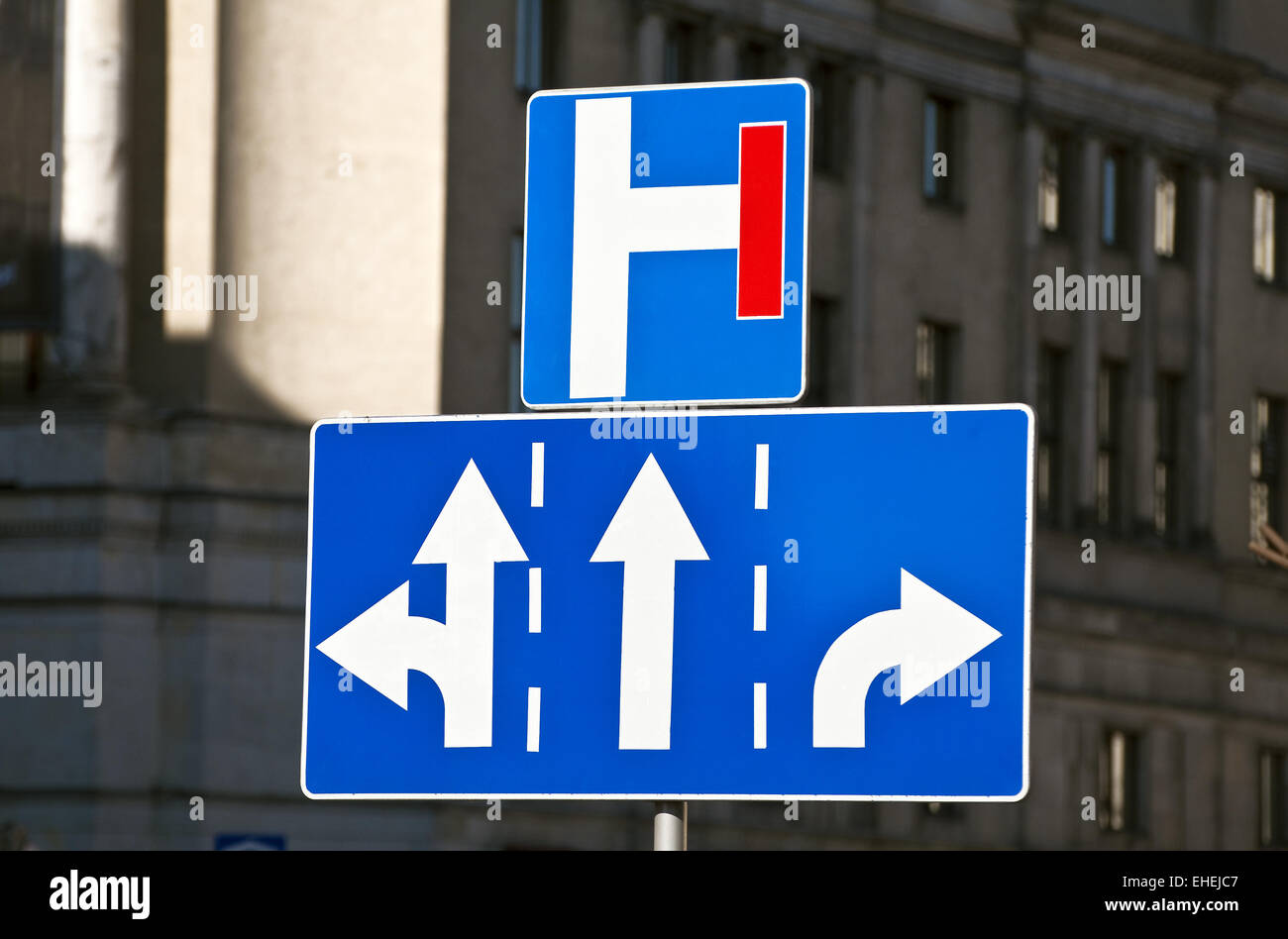 Three-lane traffic sign Stock Photo - Alamy