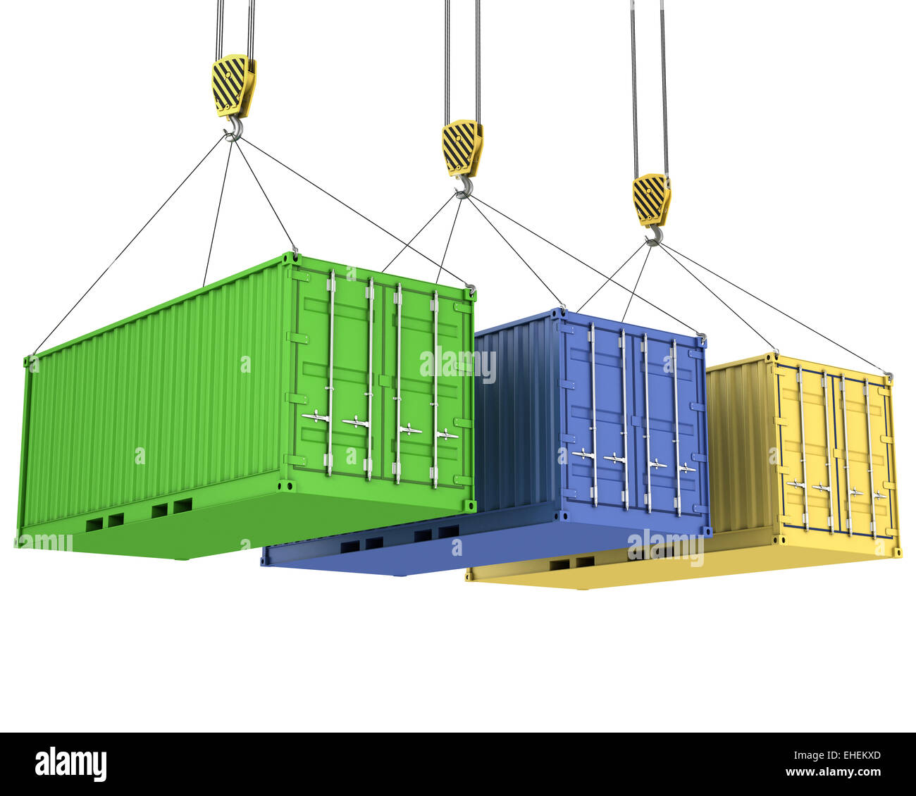 Three freight containers are being hoisted Stock Photo - Alamy