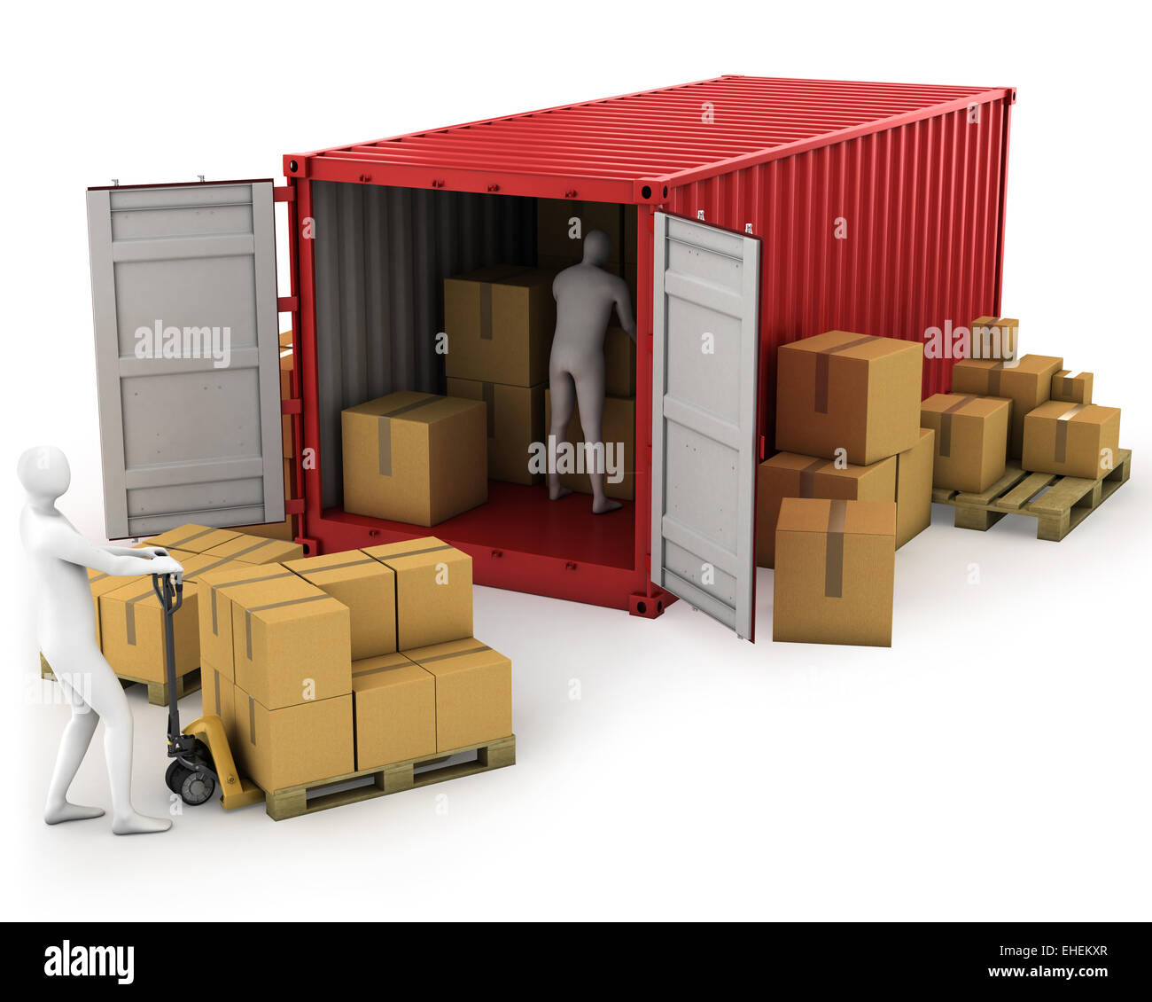Two workers unload container Stock Photo - Alamy