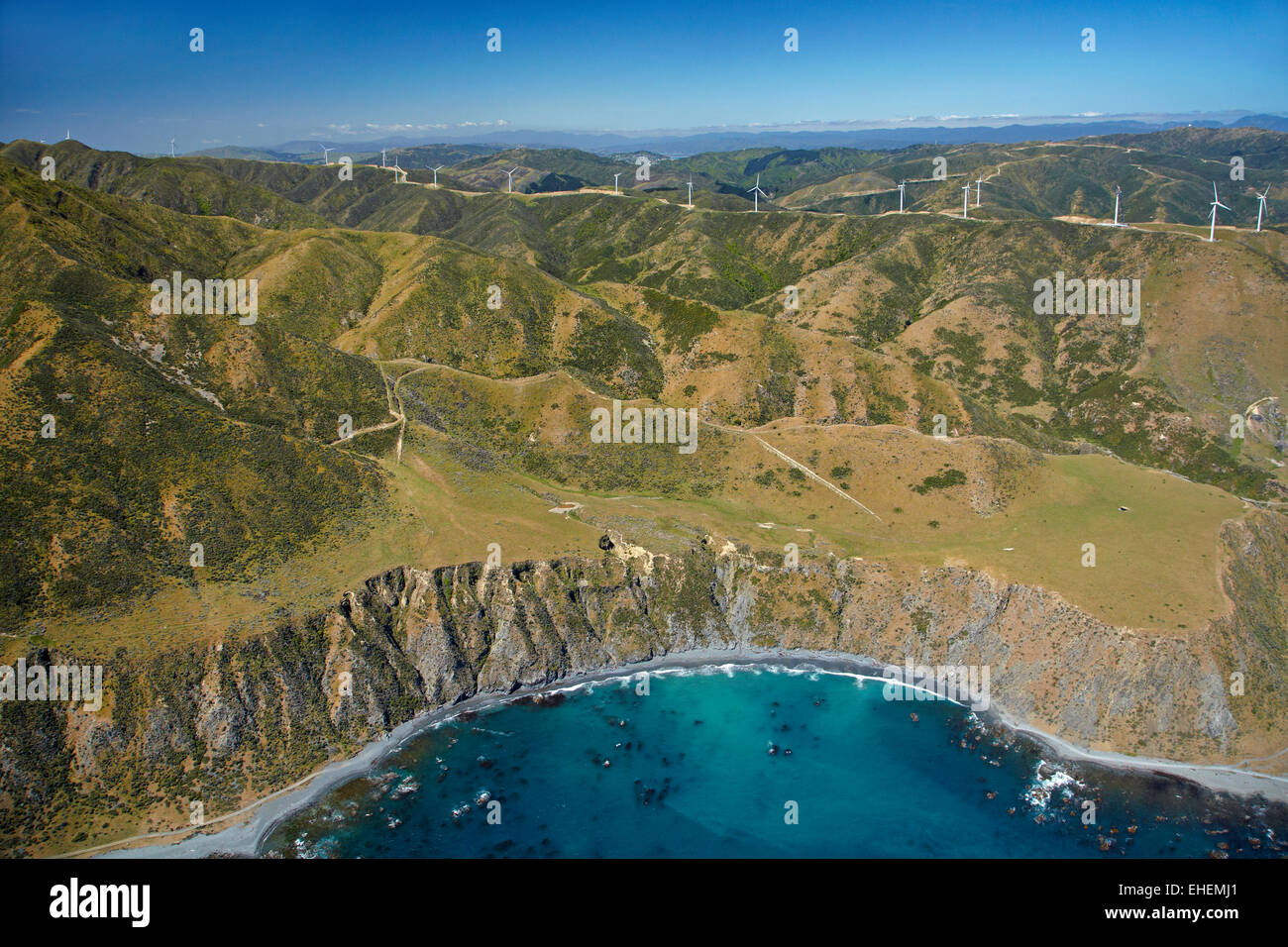 Cave Bay, Wellington South Coast, and Makara Wind Farm, Wellington ...