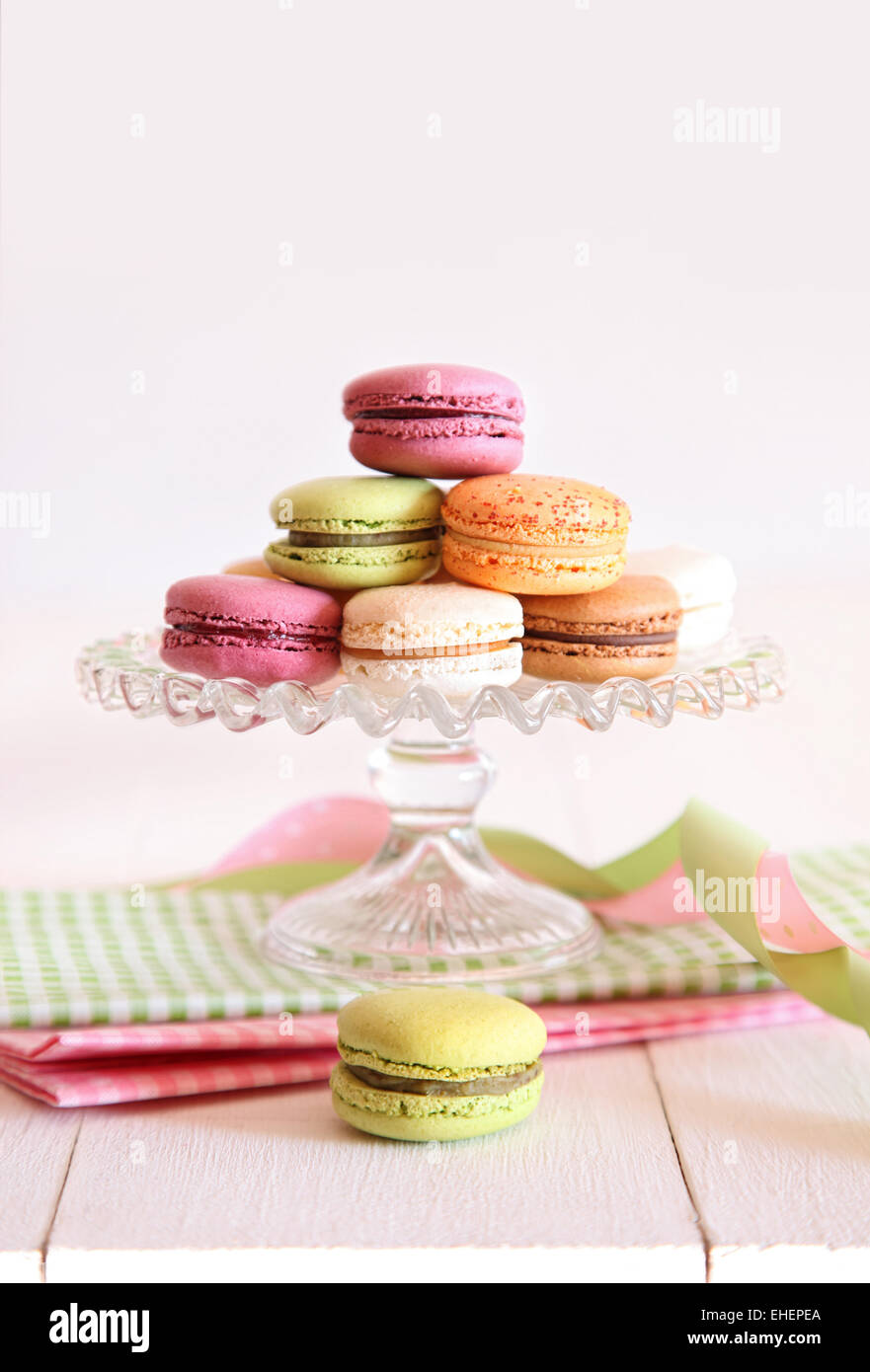 French macaroons on cake tray Stock Photo - Alamy