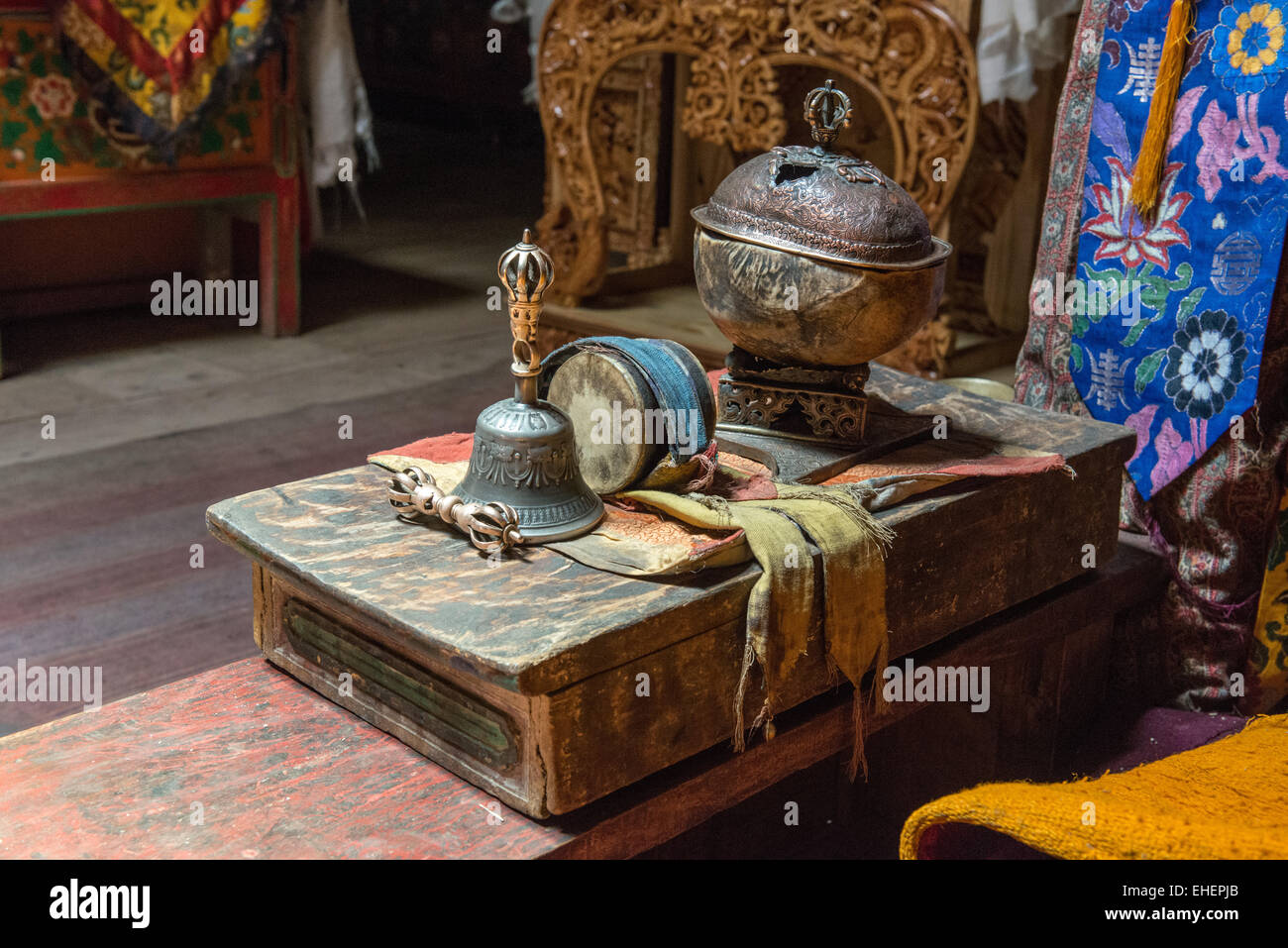 Kargil To Padum Road, Inside Prayer Hall, Rangdum Gompa Stock Photo - Alamy