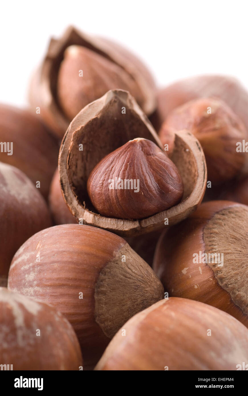 Heap of hazelnuts on white background close up Stock Photo - Alamy
