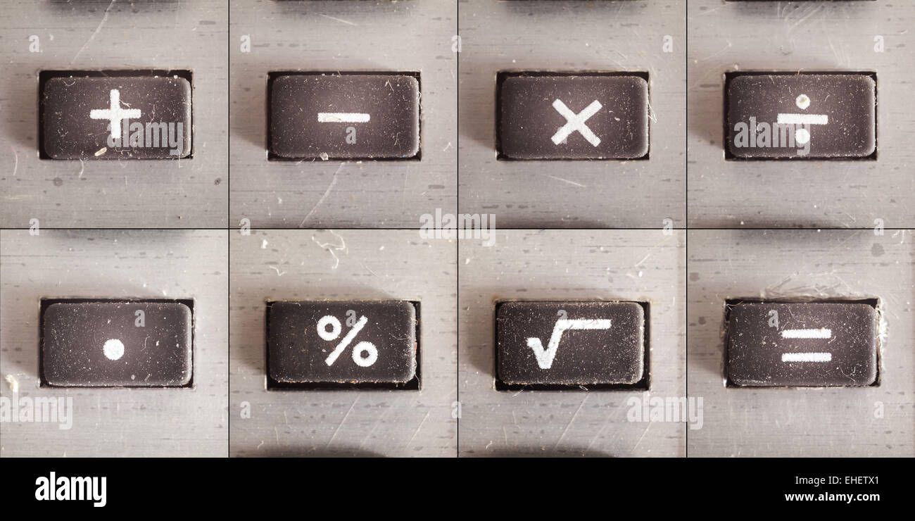 Set Of Basic Math Operations Buttons From An Old Calculator Stock