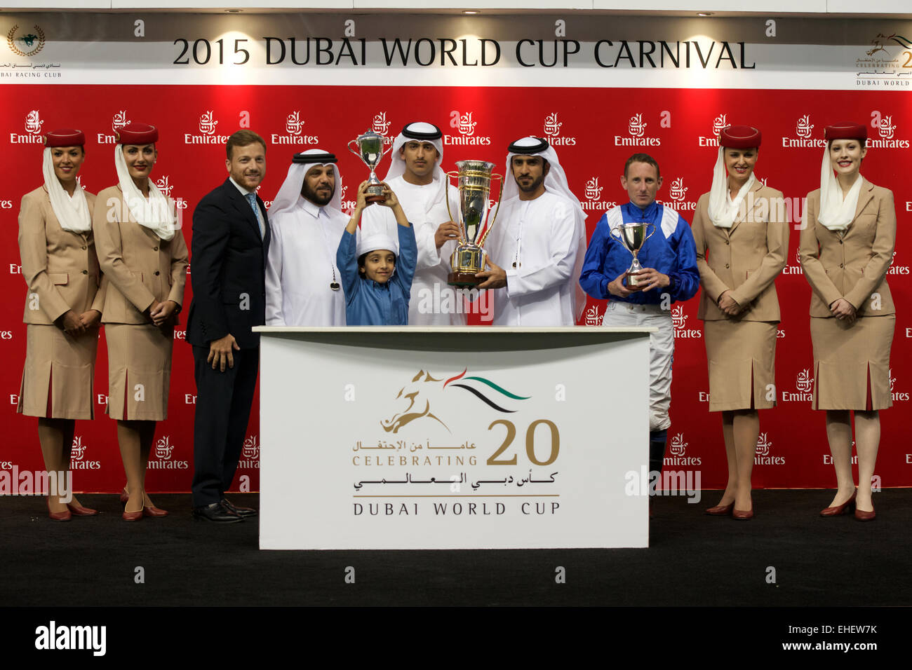 Meydan Racecourse, Dubai, UAE. 7th March, 2015. Trophy presentation ...