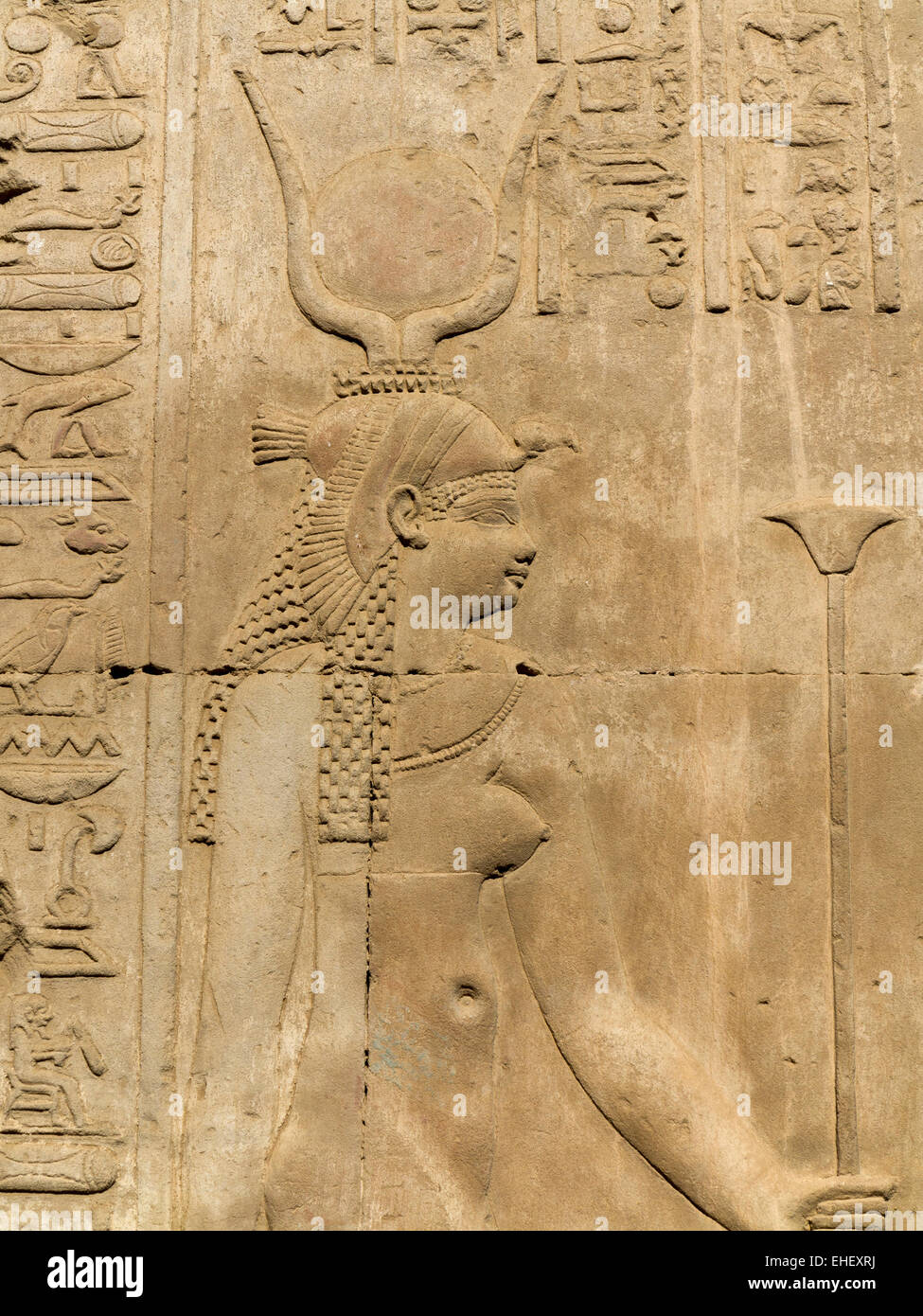 Reliefs at the temple of Haroeris and Sobek at Kom Ombo in the Nile ...