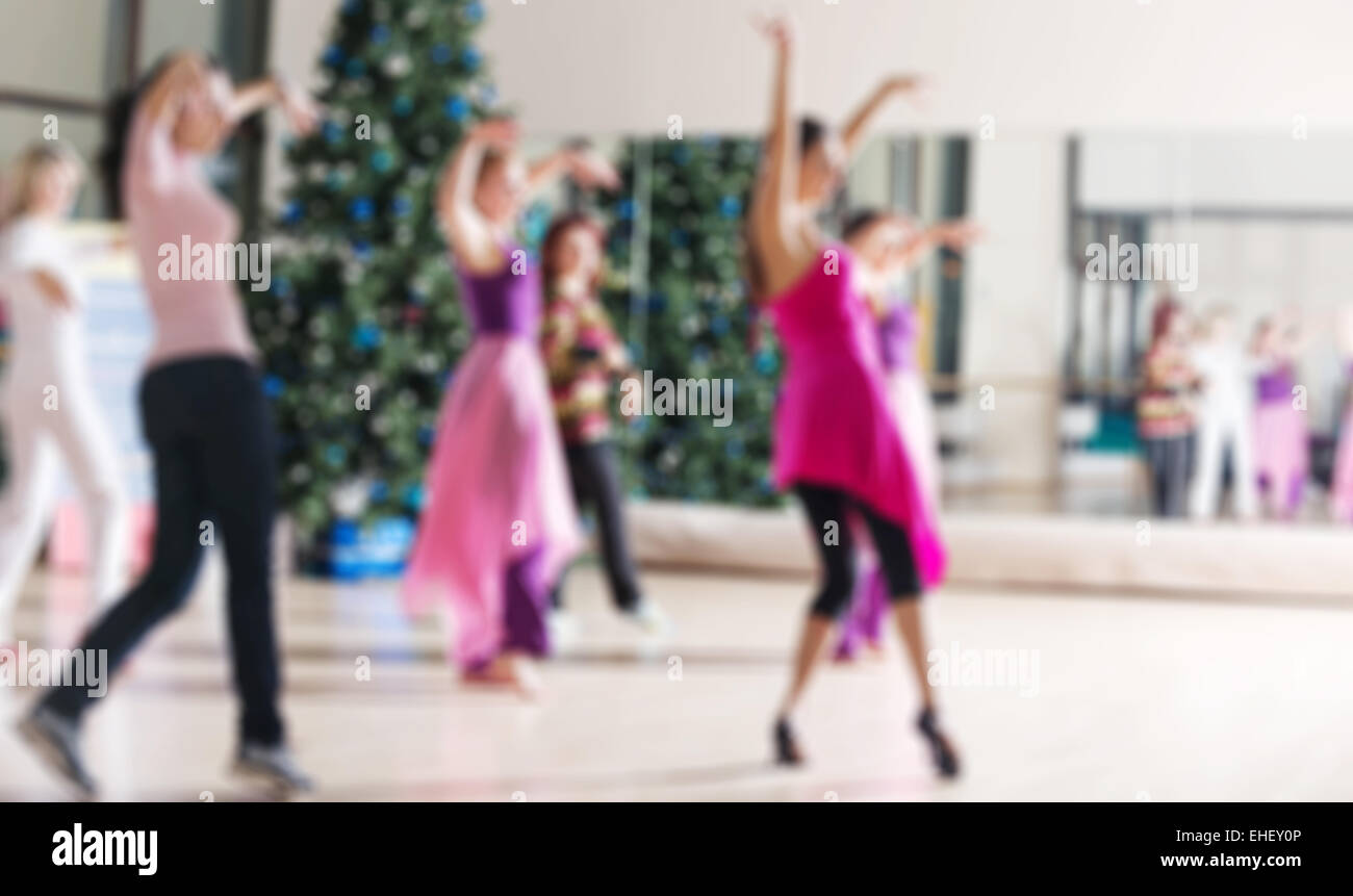 Dance class for women at fitness centre abstract blur background Stock ...