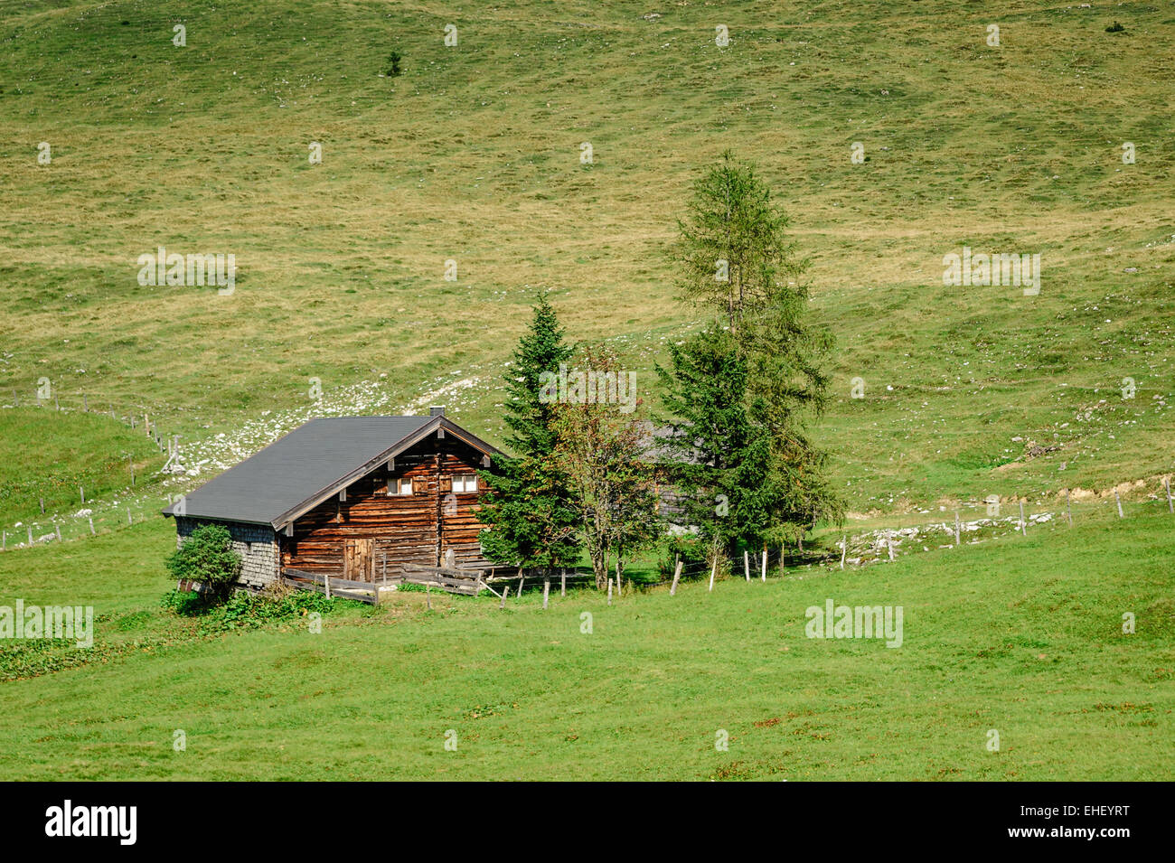 Traditional hut in the austrian alps Stock Photo - Alamy