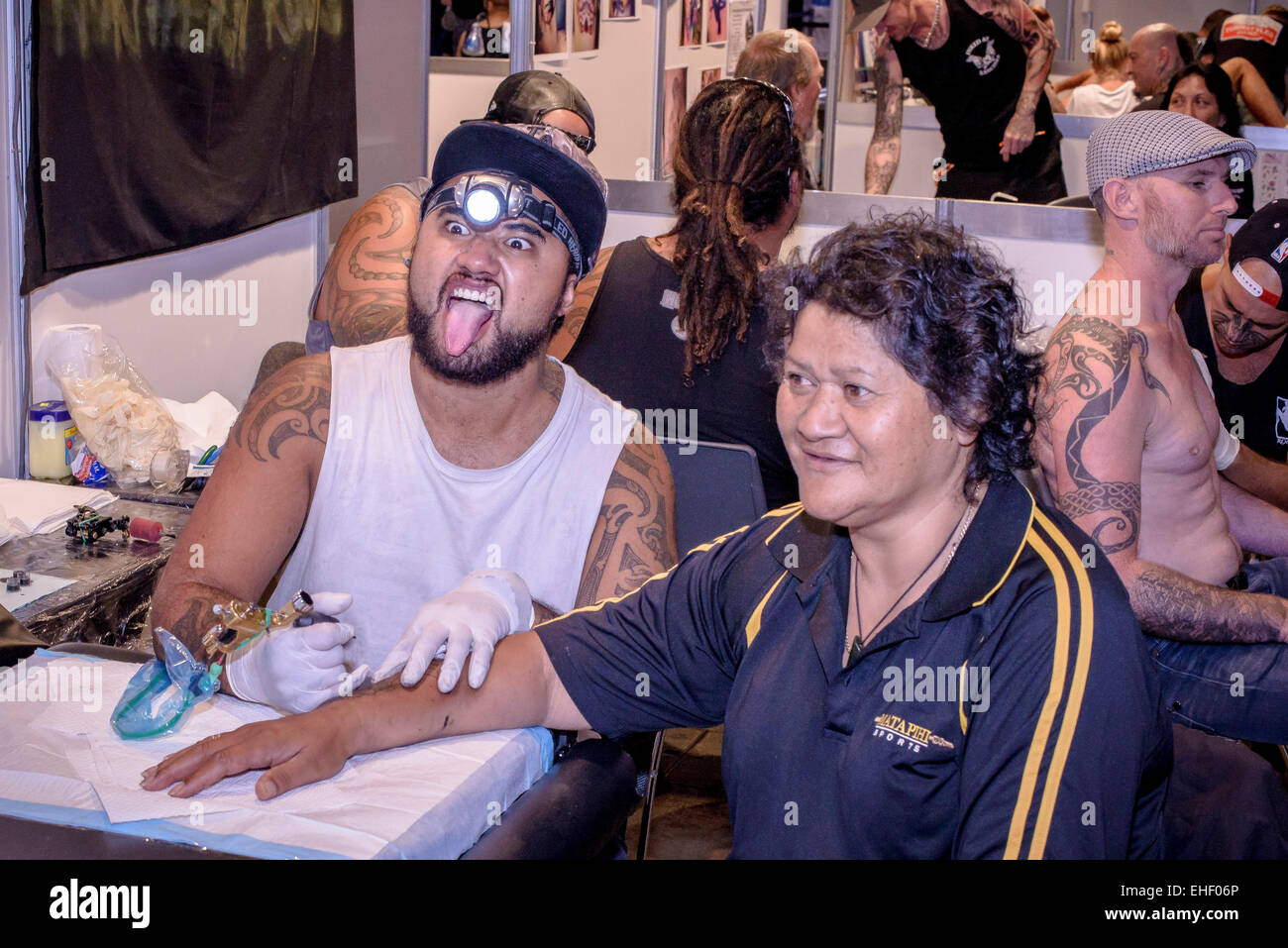Sydney, Australia. 13th March, 2015. A pacific islander tattoo artist ...