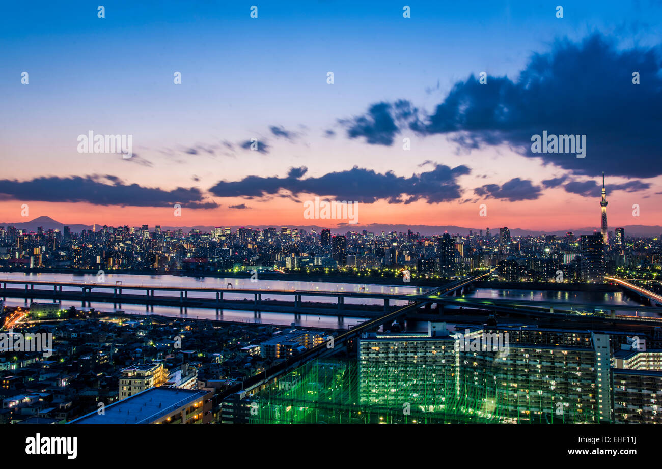 Evening scene,view from Tower Hall Funabori,Edogawa-Ku,Tokyo,Japan ...