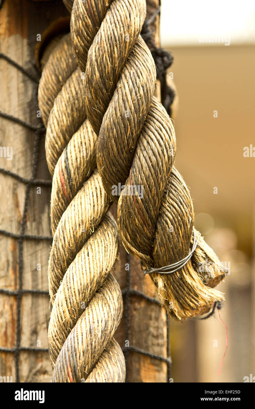 An old thick hemp rope Stock Photo - Alamy