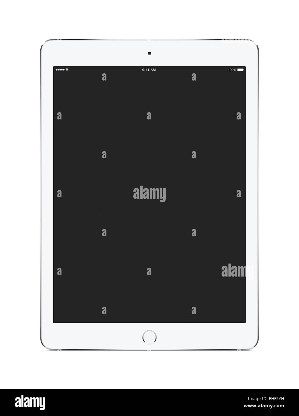 Front view of white tablet computer with blank screen mockup isolated ...