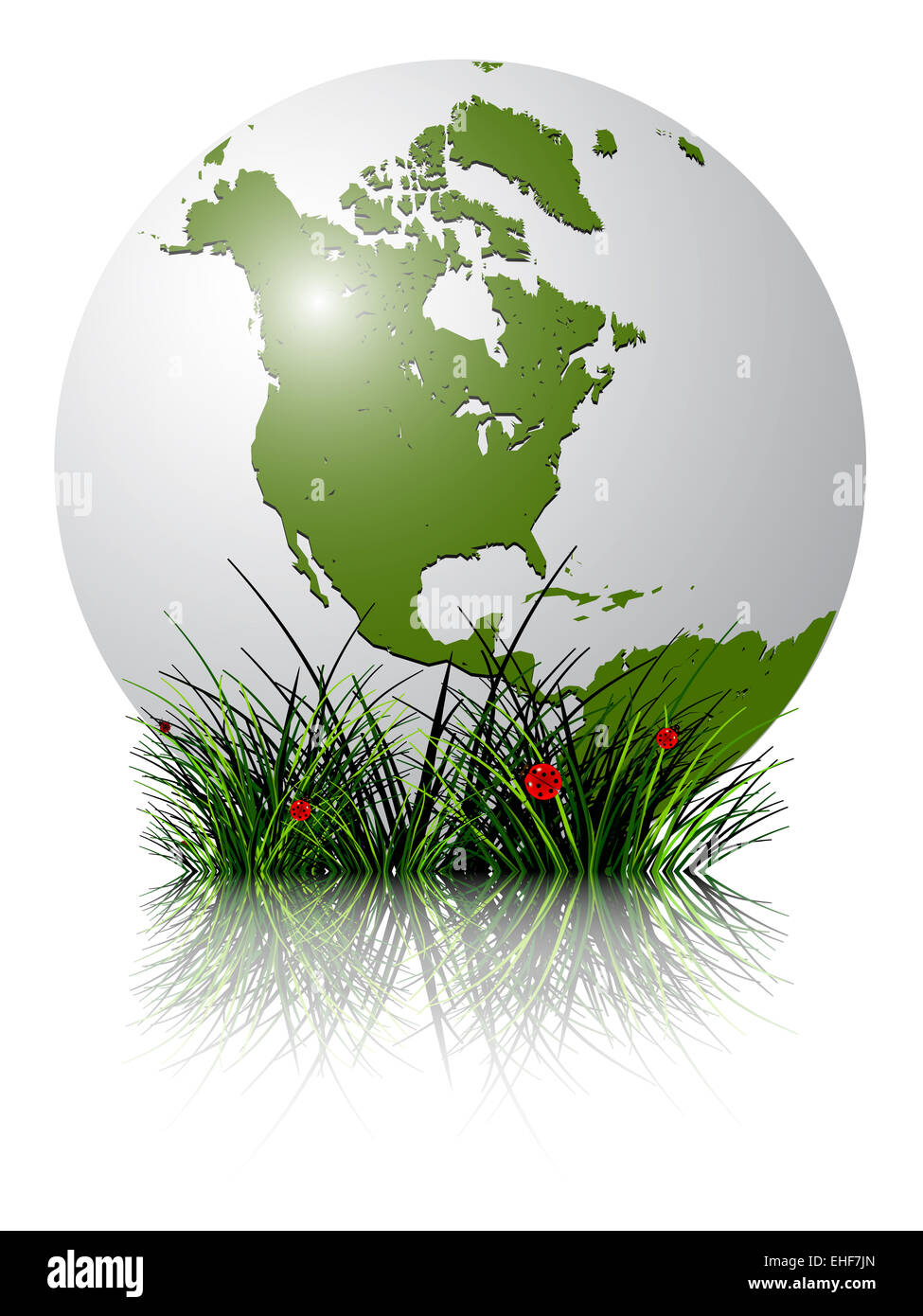 earth globe and grass reflected Stock Photo - Alamy