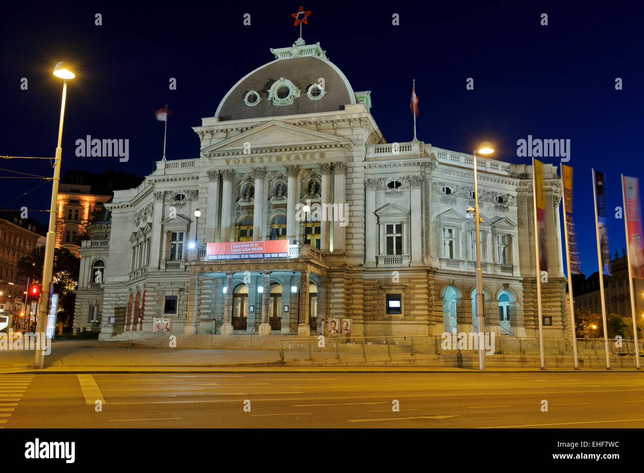 The classical Volkstheater building by night, Vienna, Austria Stock ...