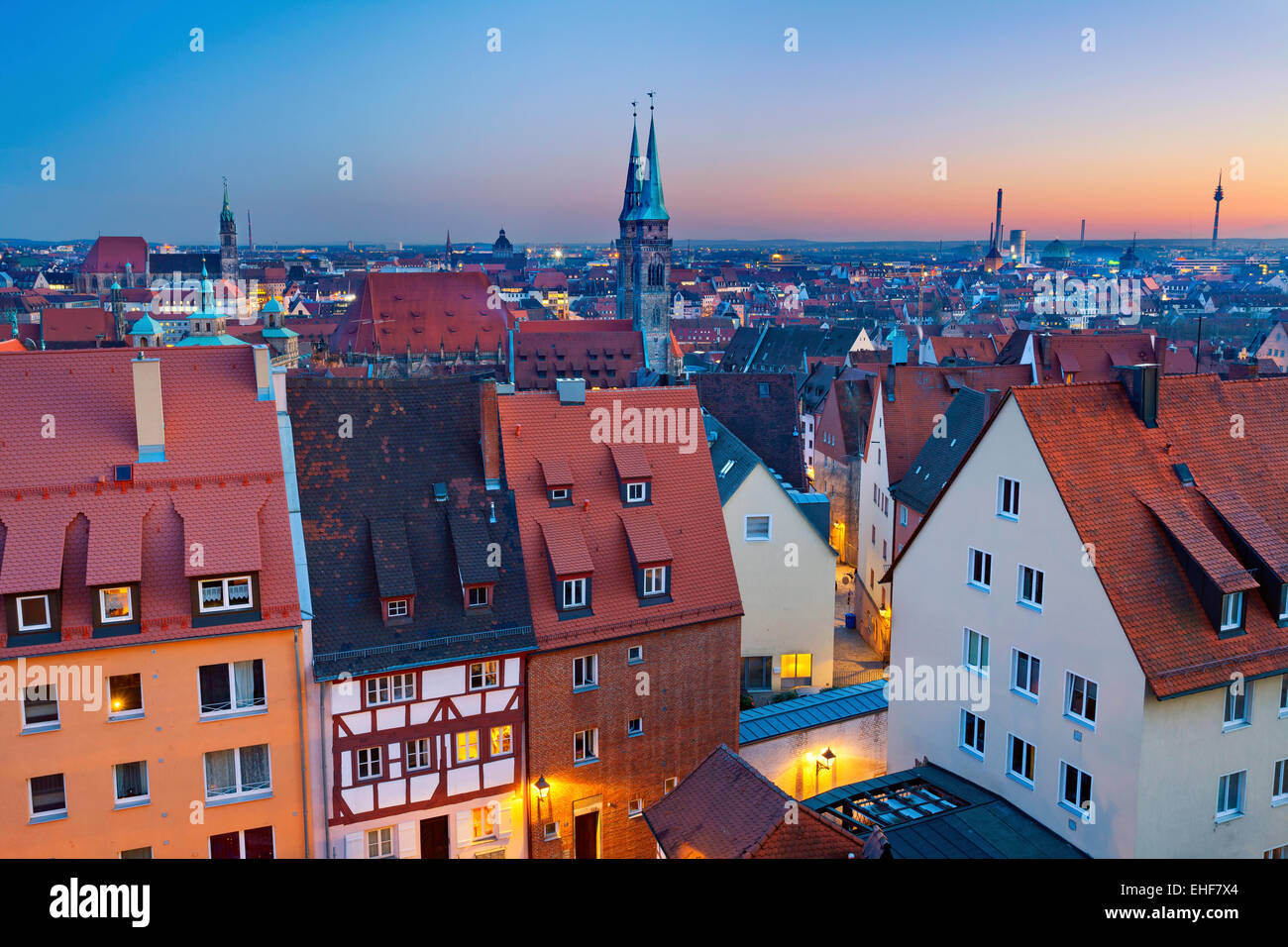 Nuremberg. Image of historic downtown of Nuremberg, Germany at sunset ...