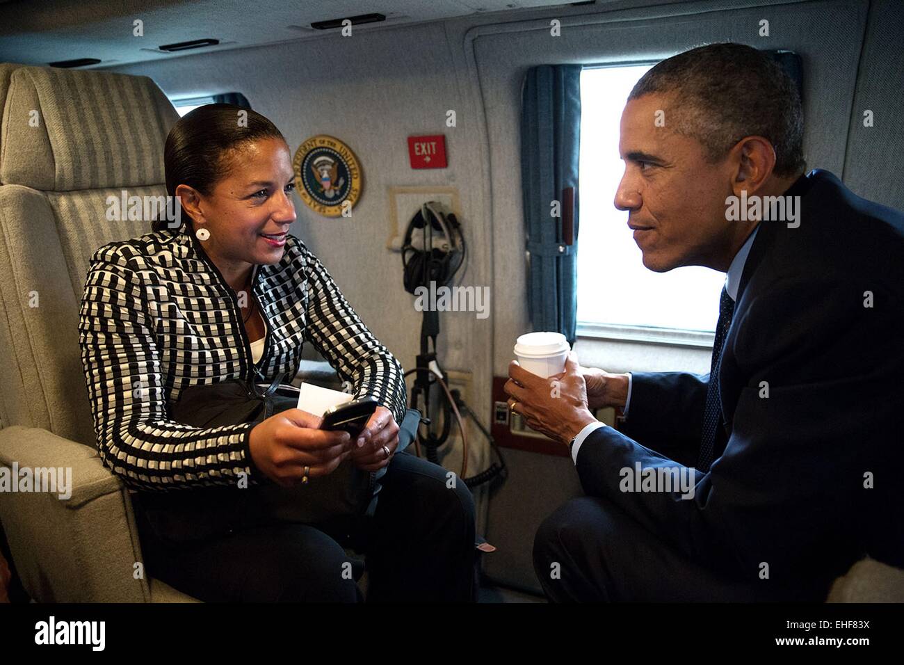 US President Barack Obama talks with National Security Advisor Susan E ...