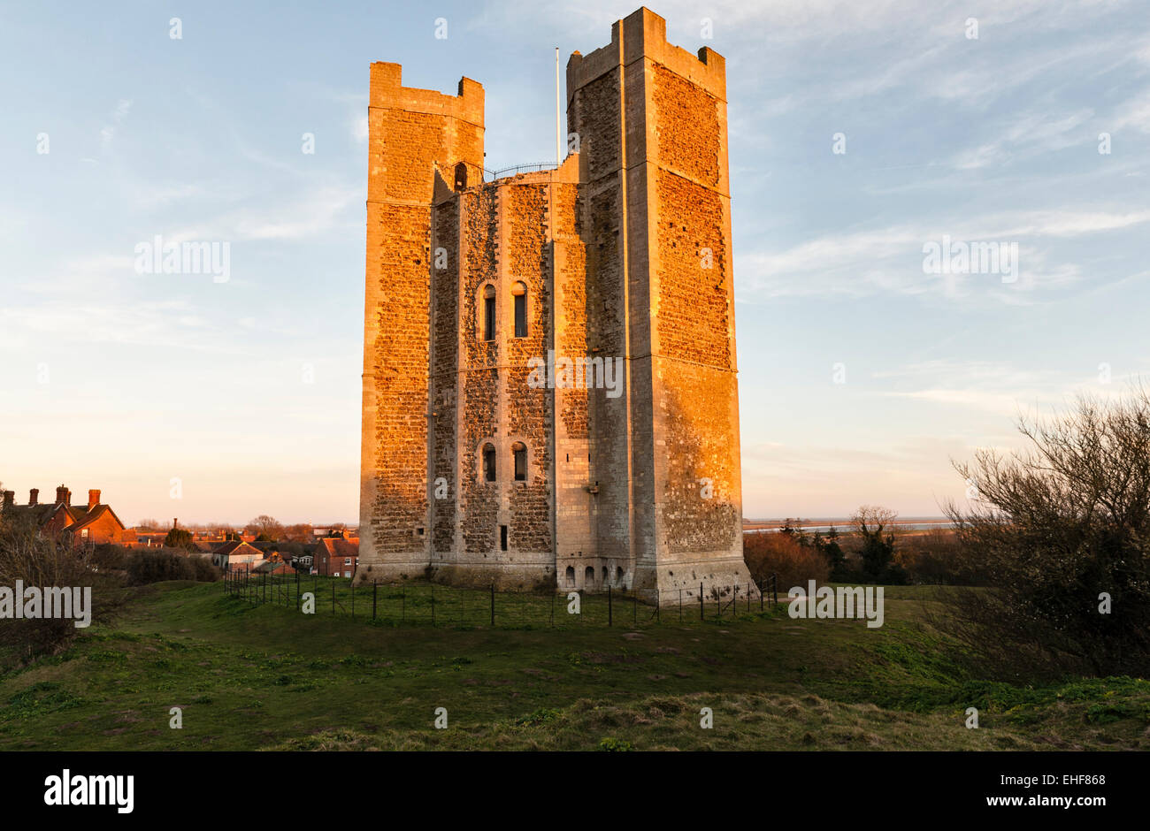 Orford Castle, Suffolk, East Anglia, UK, seen at sunset. Built about ...