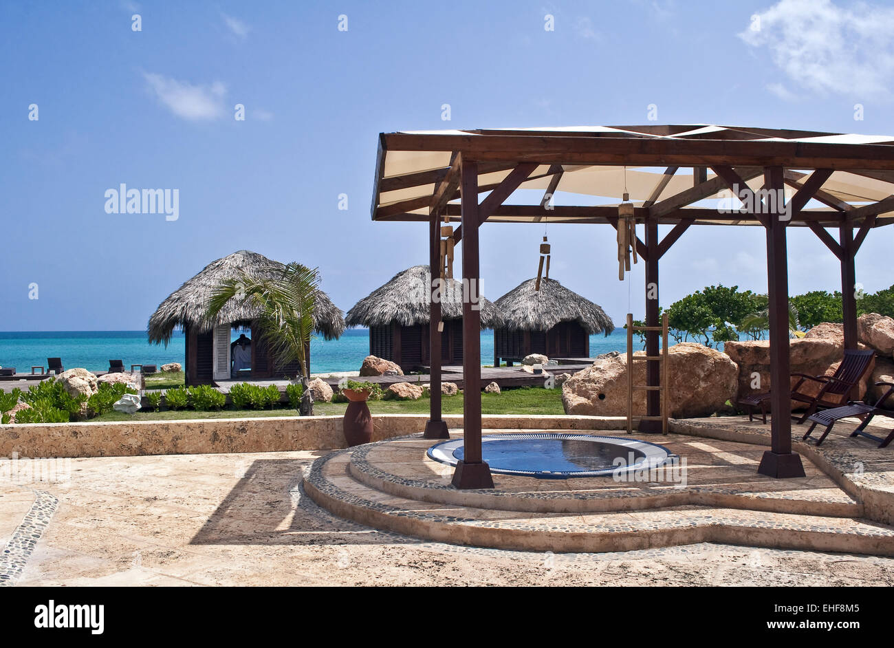 Spa and massage huts Stock Photo - Alamy