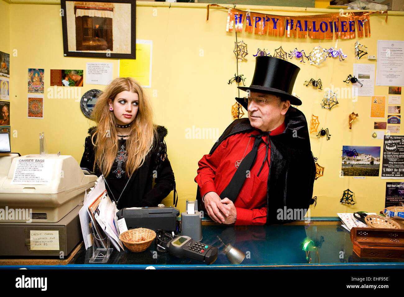 Shop owner at Whitby Goth Weekender Stock Photo - Alamy