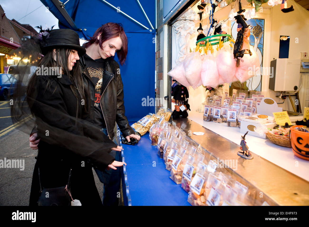 Goths buying fudge at Whitby Goth Weekender Stock Photo - Alamy