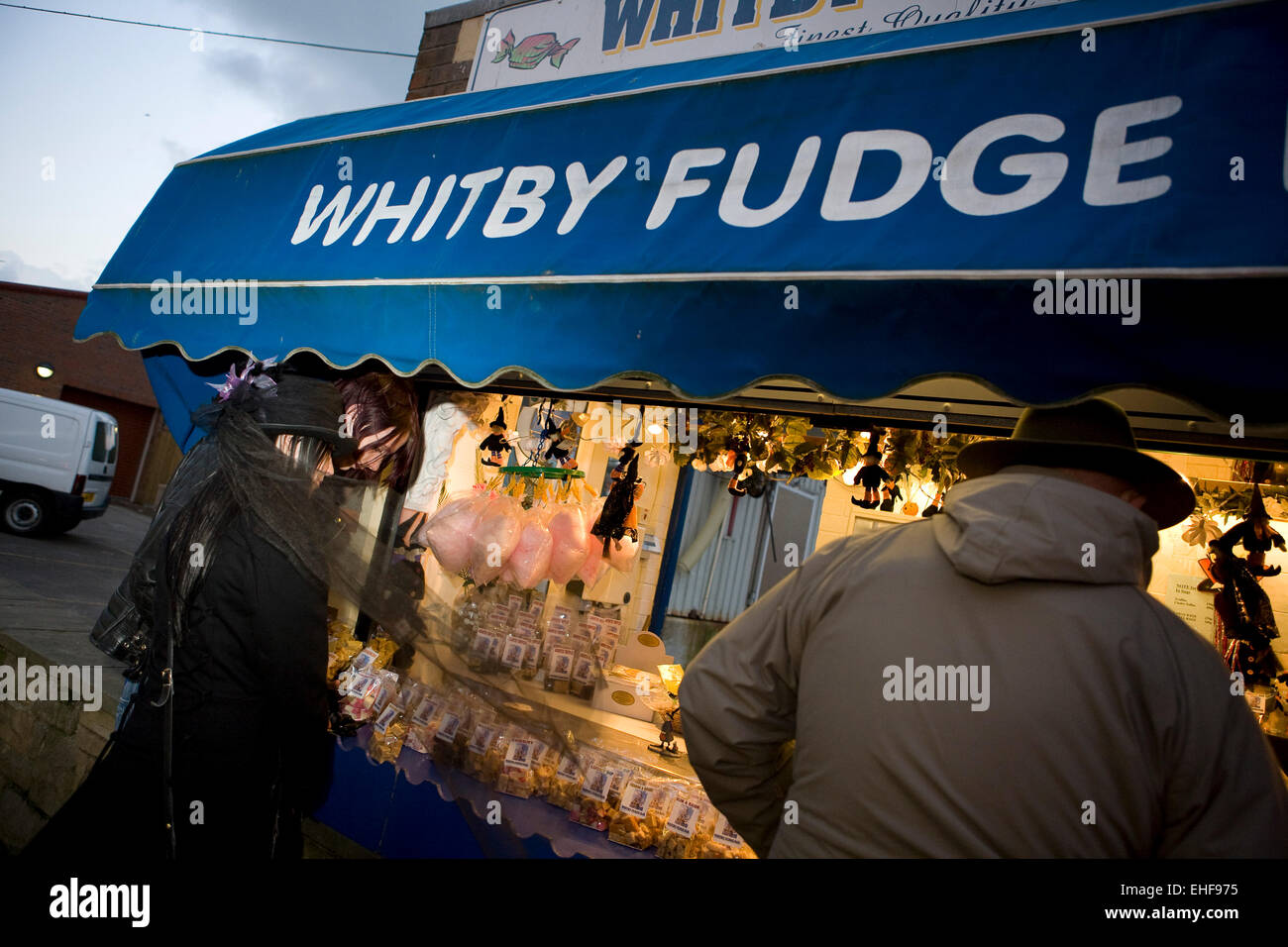 Goths buying fudge at Whitby Goth Weekender Stock Photo - Alamy