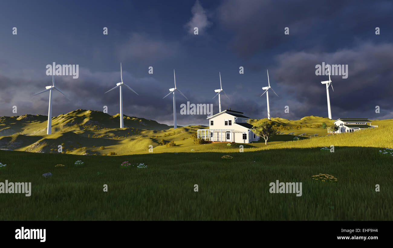 Wind turbines and house hi-res stock photography and images - Alamy