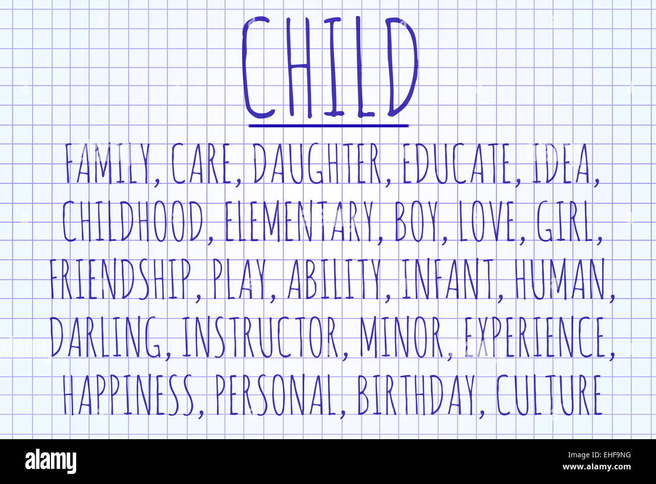 Child word cloud written on a piece of paper Stock Photo - Alamy