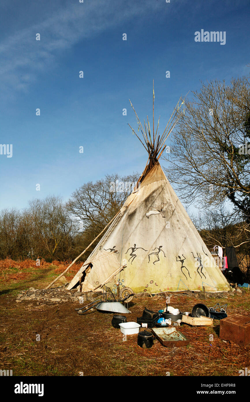 A large tipi at Tipi Valley an eco community near Talley in Wales Stock ...