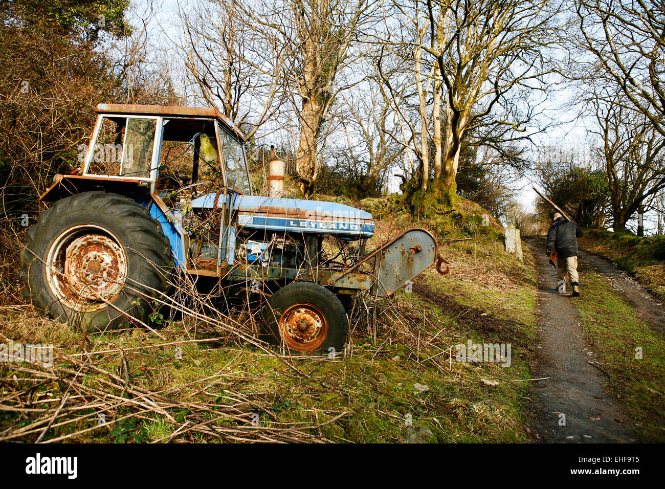 An old tractor at Tipi Valley an eco community near Talley in Wales ...