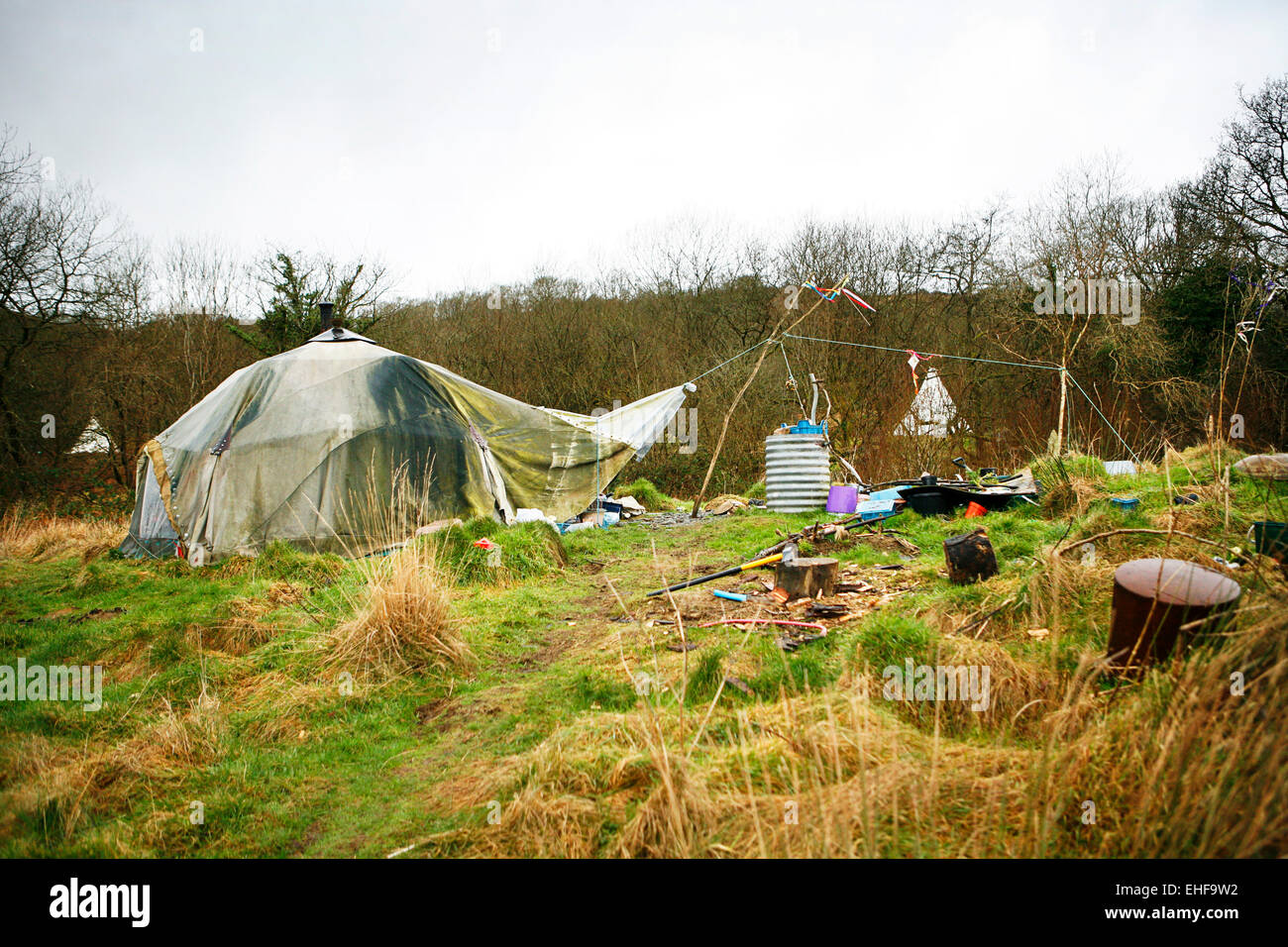 Yurts at Tipi Valley an eco community near Talley in Wales Stock Photo ...