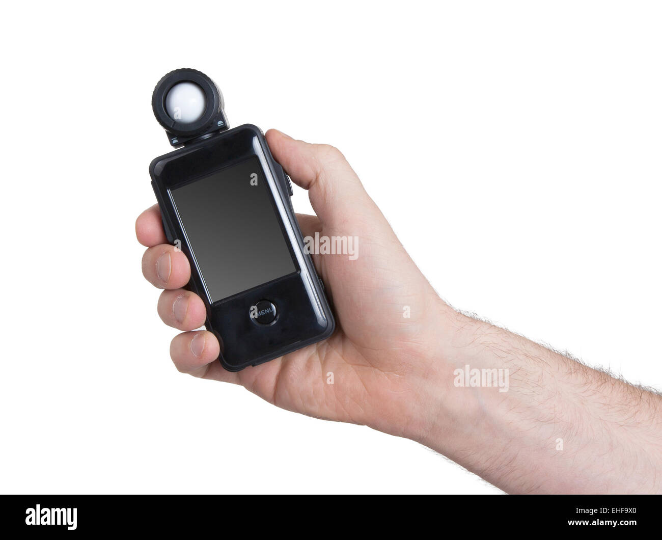 Modern flash meter use by hand, isolated on white Stock Photo - Alamy