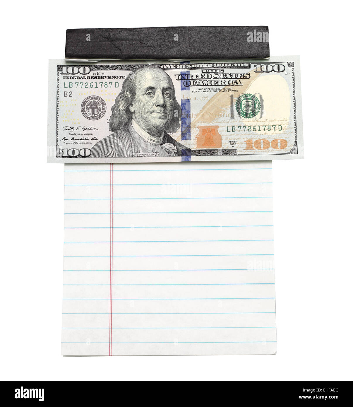 notepad and dollar bills on a white background Stock Photo - Alamy