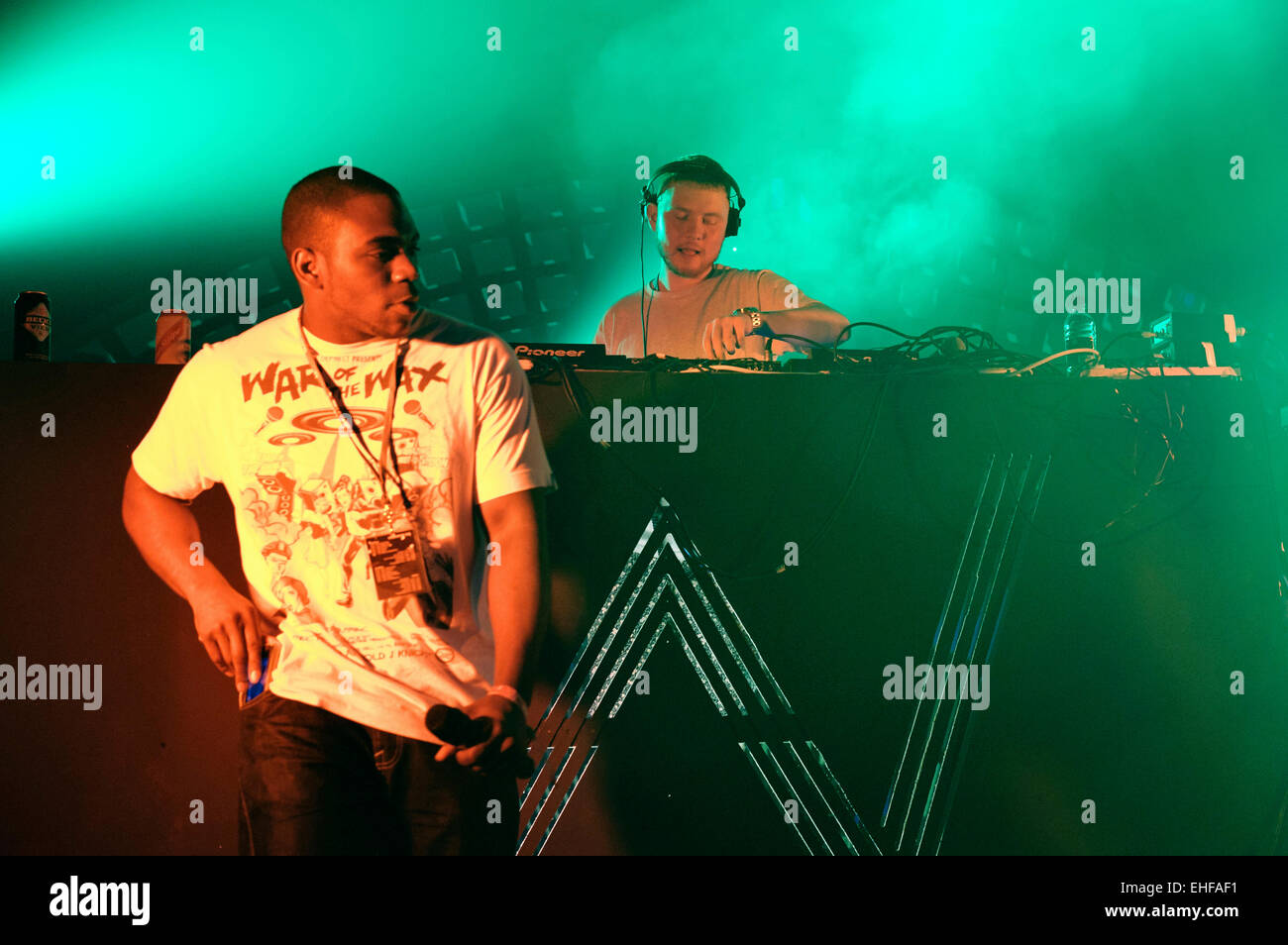 Julio Bashmore DJing with an MC in the WOW tent at Glastonbury festival ...