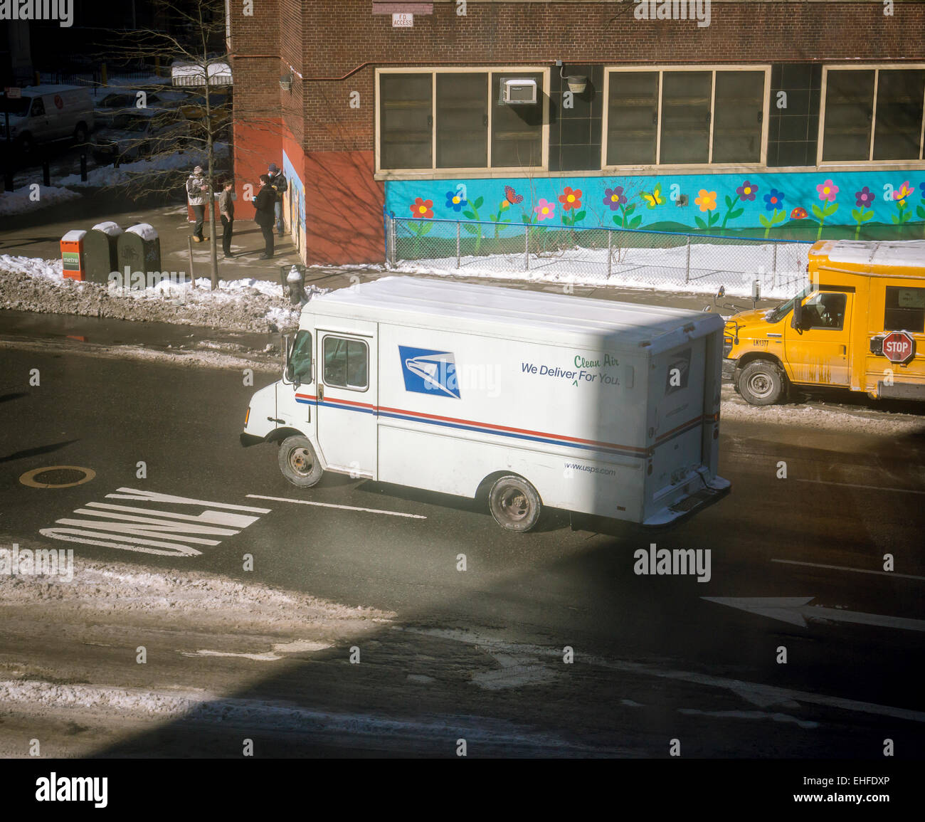 A USPS vehicle on its appointed rounds in New York on Friday, March 6 ...