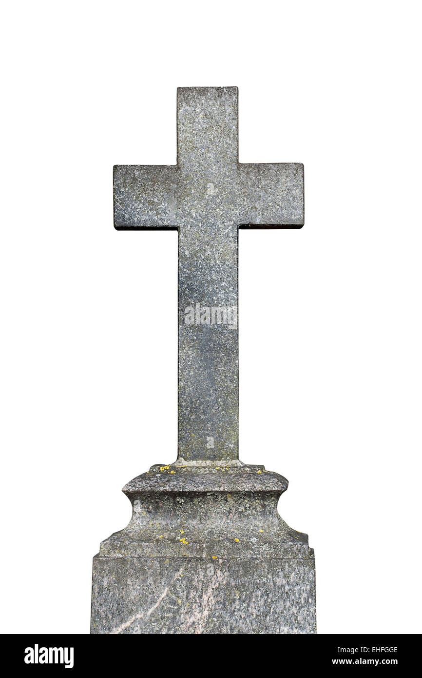 Old granite cross isolated on white background Stock Photo - Alamy