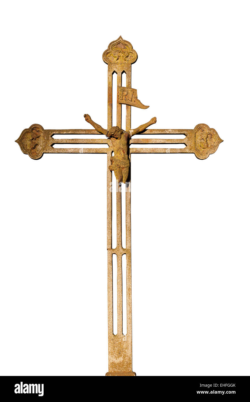 Old metal cross isolated on white background Stock Photo - Alamy