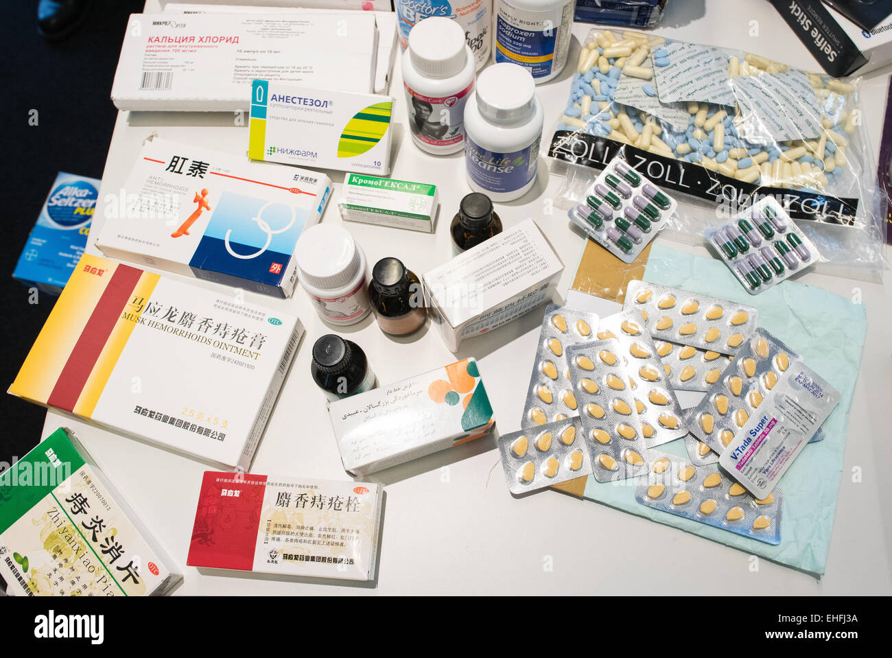 Hamburg, Germany. 13th Mar, 2015. Confiscated and partly counterfeit ...