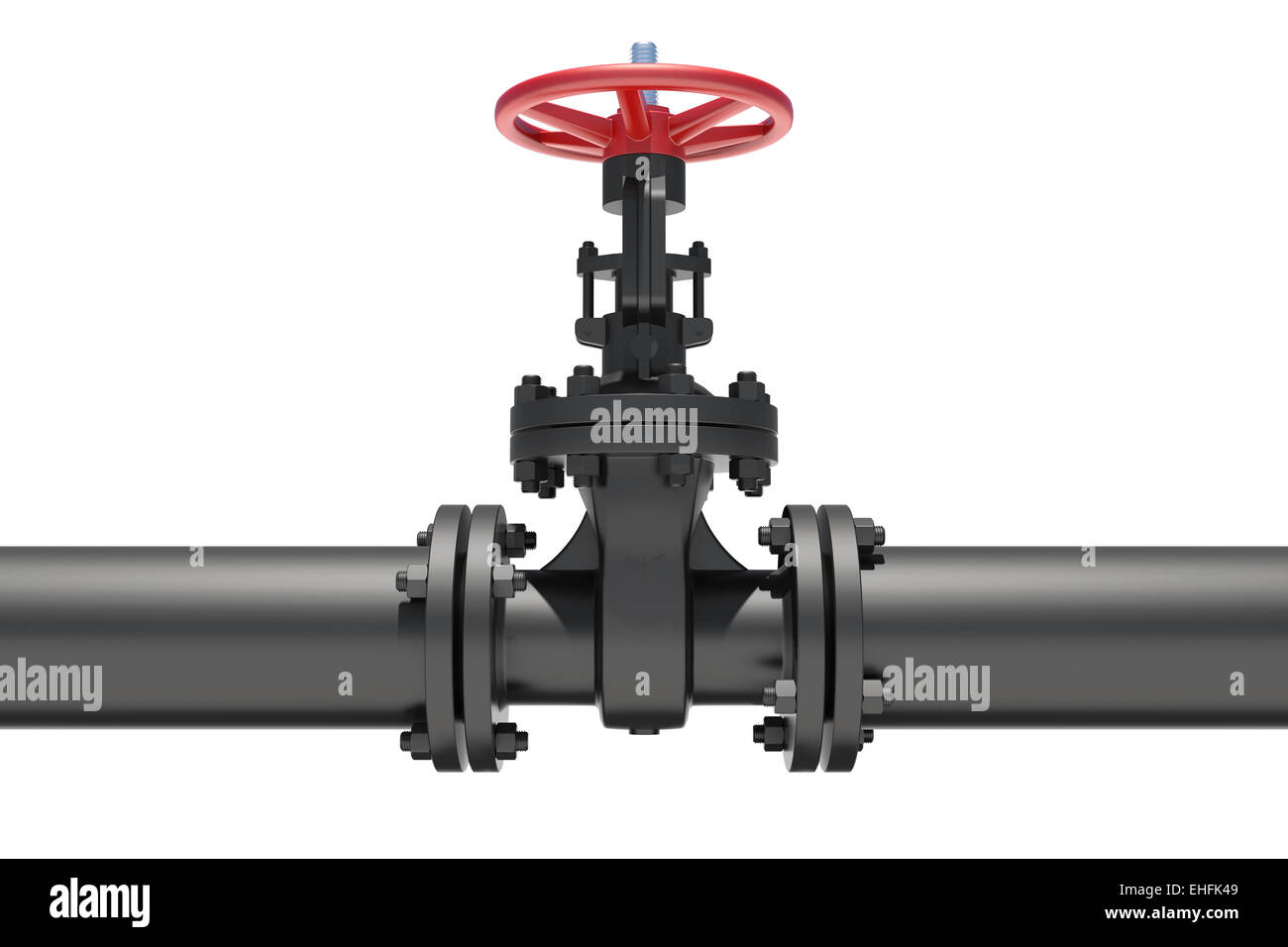 Three-dimensional model of valve connected to pipe flanges Stock Photo ...
